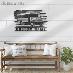 Custom US School Bus Metal Wall Art LED Light Personalized Bus Driver ...