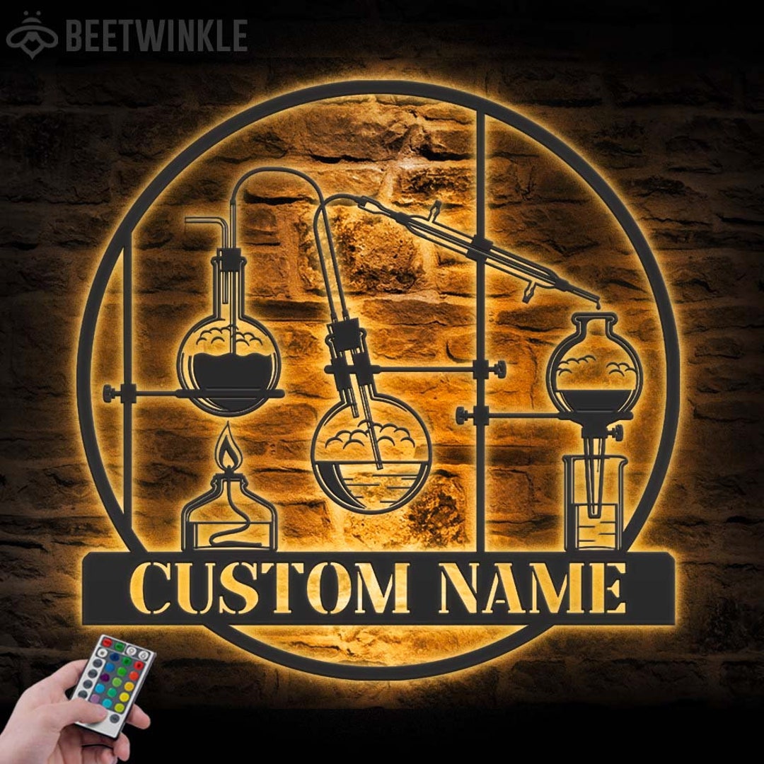 Custom Chemistry Teacher Metal Wall Art LED Light Personalized Chemist Name Sign Home Decor ...