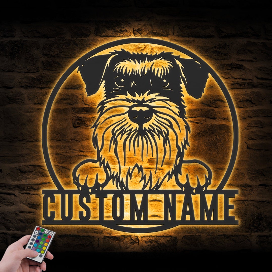 Custom Standard Schnauzer Metal Wall Art LED Light Personalized Wild ...