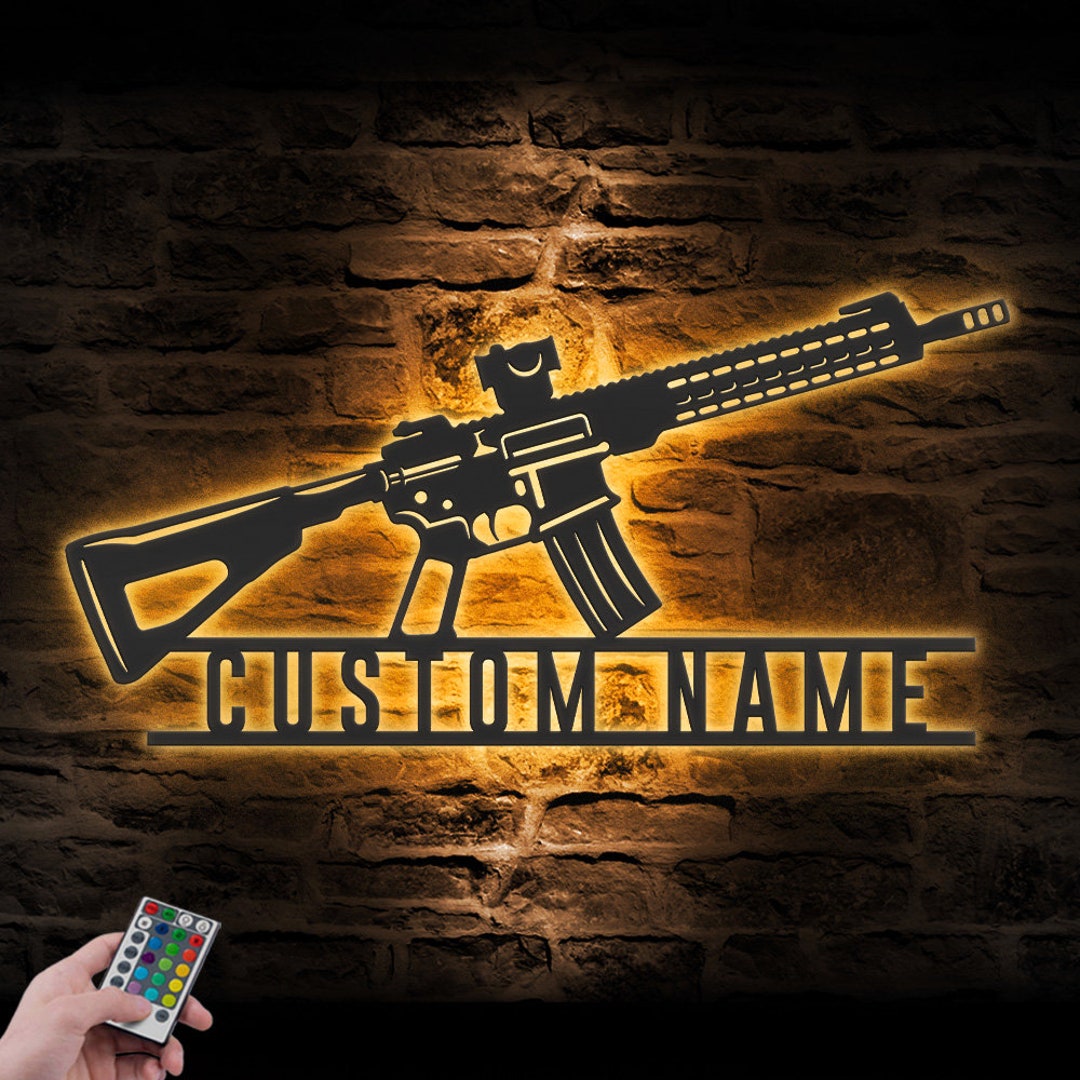 Custom Gun Metal Wall Art LED Light Personalized Second Amendment 2nd ...