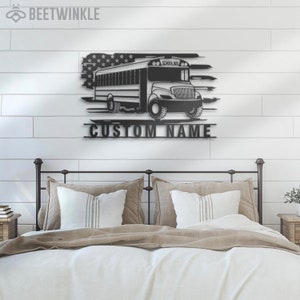 Custom US School Bus Metal Wall Art LED Light Personalized Bus Driver ...