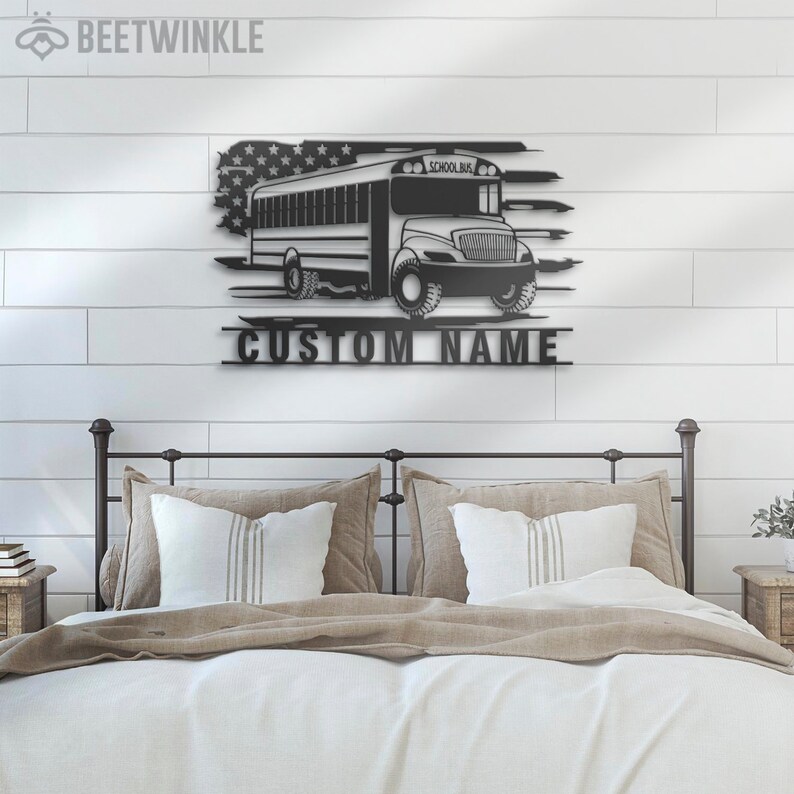 Custom US School Bus Metal Wall Art LED Light Personalized Bus Driver ...