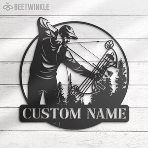 Custom Compound Bow Hunter Metal Wall Art LED Lights Personalized Bow ...