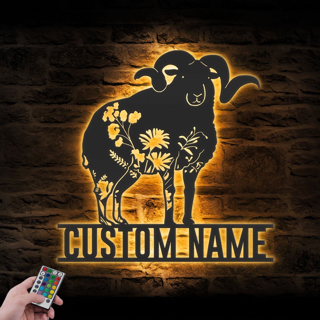 Custom Wildflower Sheep Metal Wall Art LED Light Personalized Wild ...