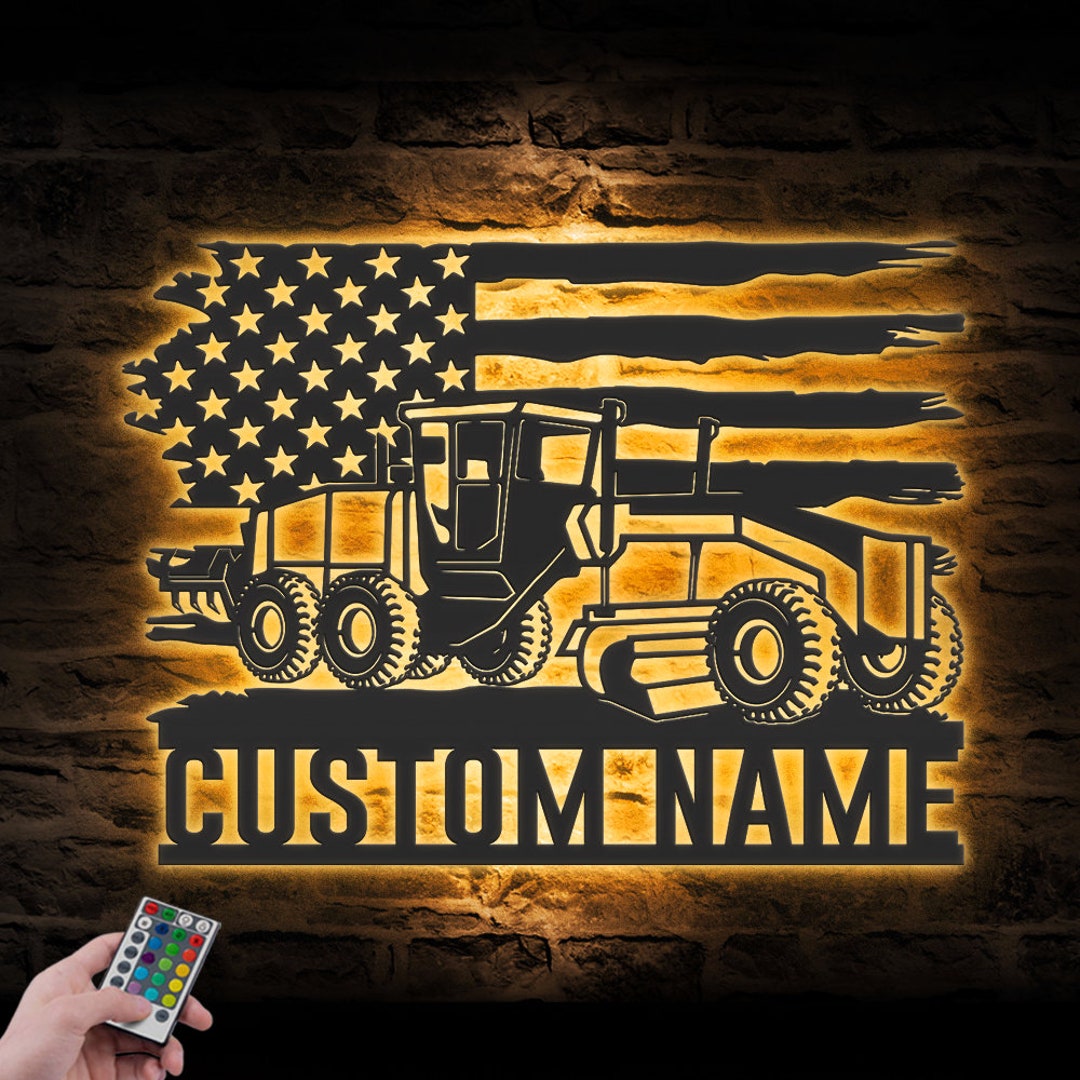 Custom US Road Grader Metal Wall Art LED Light Personalized Heavy ...