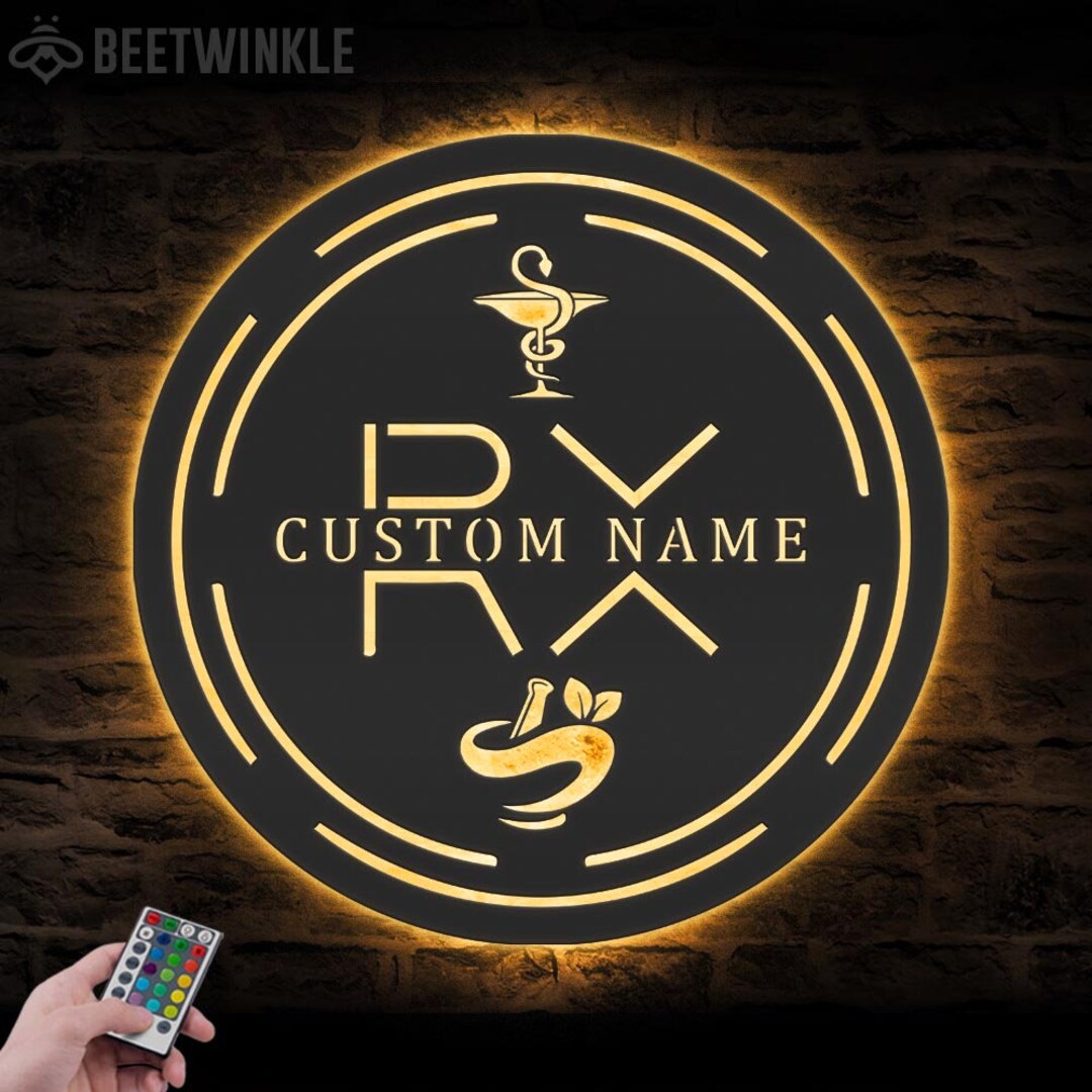 Custom Pharmacist Metal Wall Art LED Light Personalized Pharmacy Name ...