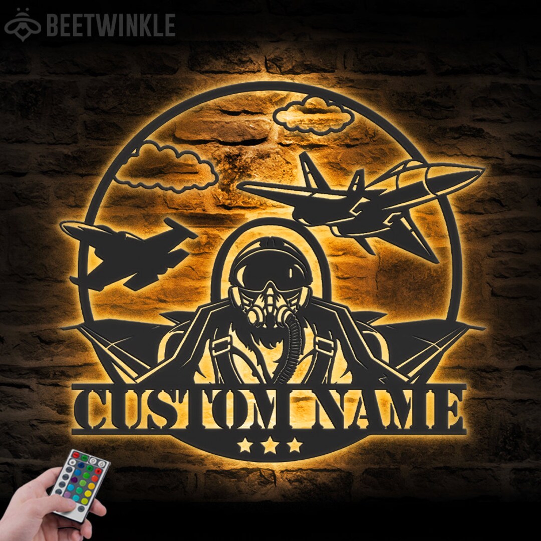 Custom Fighter Jet Pilot Metal Wall Art LED Light Personalized Aircraft ...