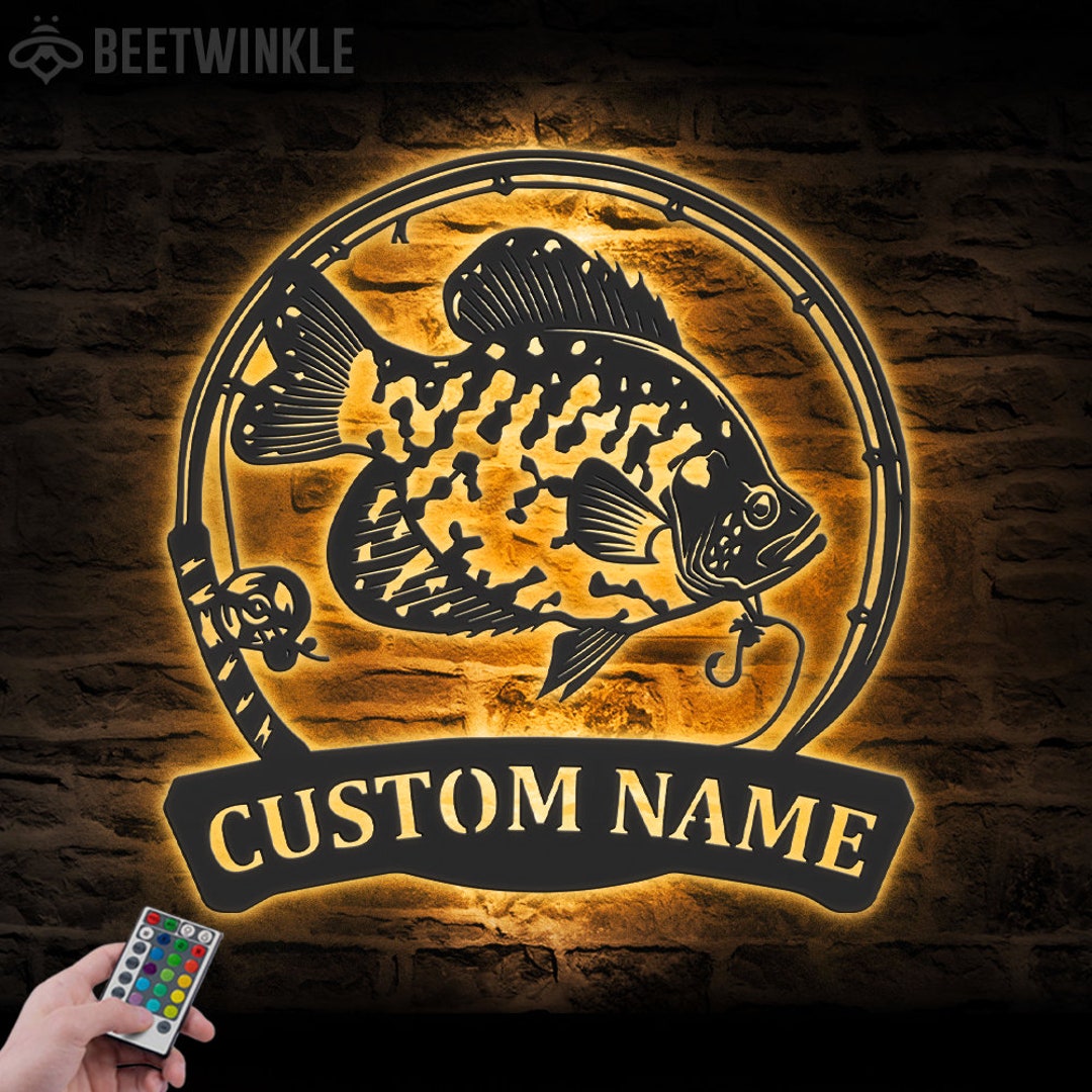 Custom Black Crappie Freshwater Fish Fishing Metal Wall Art LED Light ...