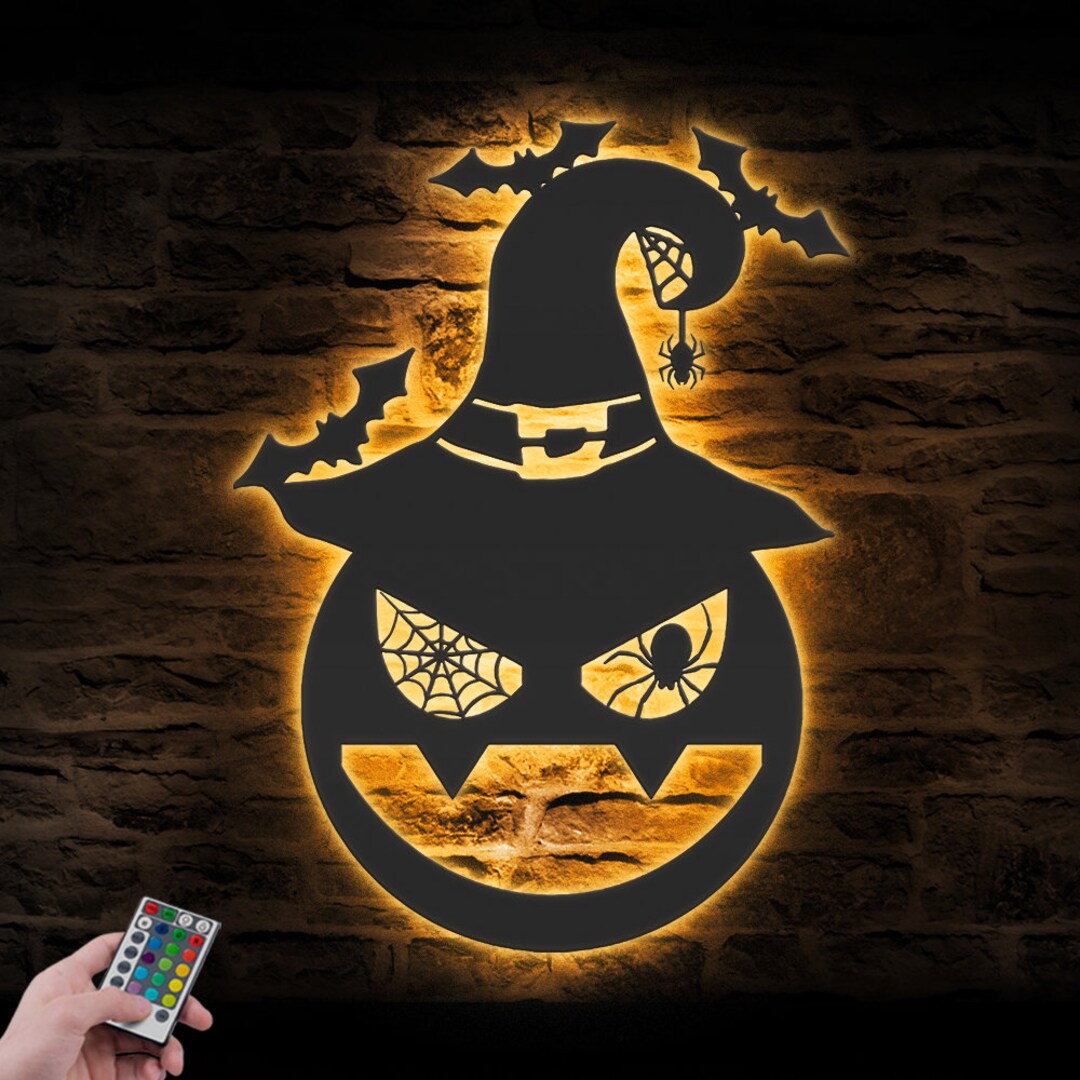 Halloween Horror Face Witch Metal Wall Art With Led Lights Ghostface ...