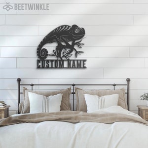 Custom Chameleon Metal Wall Art LED Light Personalized Chameleon Name ...