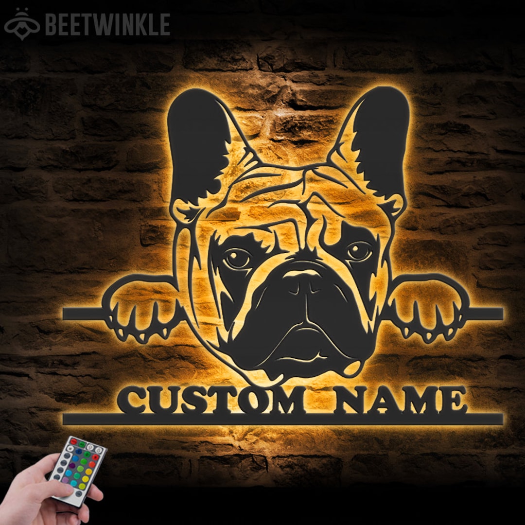 Custom French Bulldog Metal Wall Art LED Light Personalized Frenchie ...