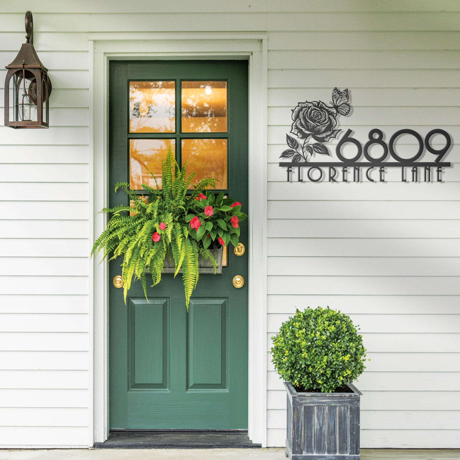 Custom Rose House Number Metal Address Sign Personalized Flower Home ...