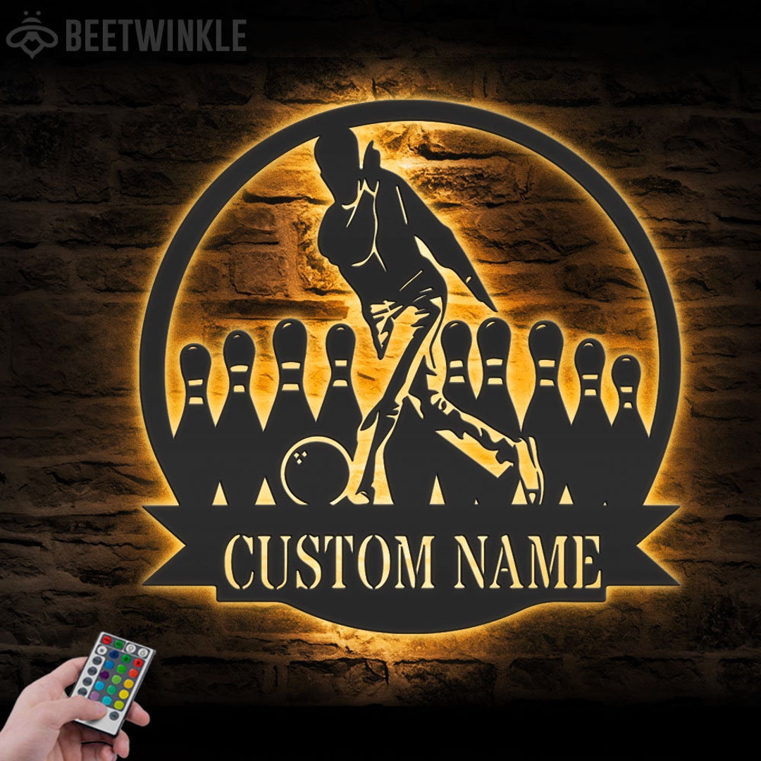 Custom Bowling Alley Metal Wall Art With LED Light Personalized Bowling ...