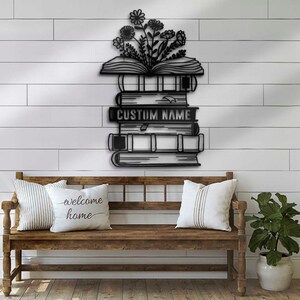 Custom Librarian Book Reading Metal Wall Art LED Light Personalized ...
