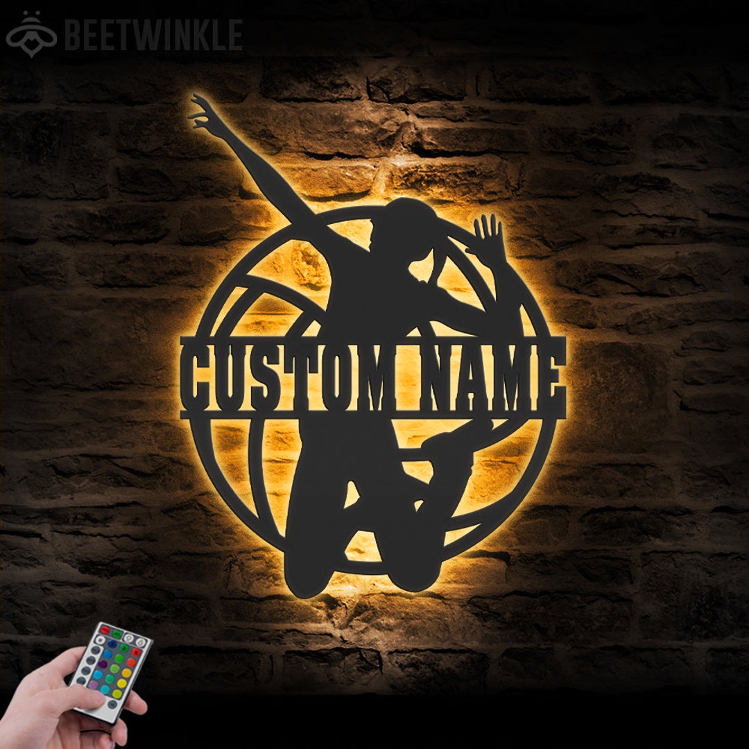 Custom Female Volleyball Metal Wall Art LED Light Personalized Girl ...