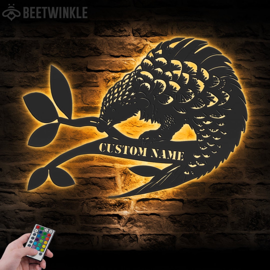 Custom Cute Pangolin Metal Wall Art LED Light Personalized Pangolin ...