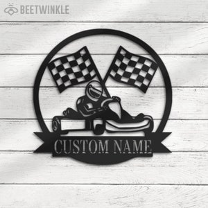 Custom Racing Flag Go Kart Racing Metal Wall Art LED Lights ...