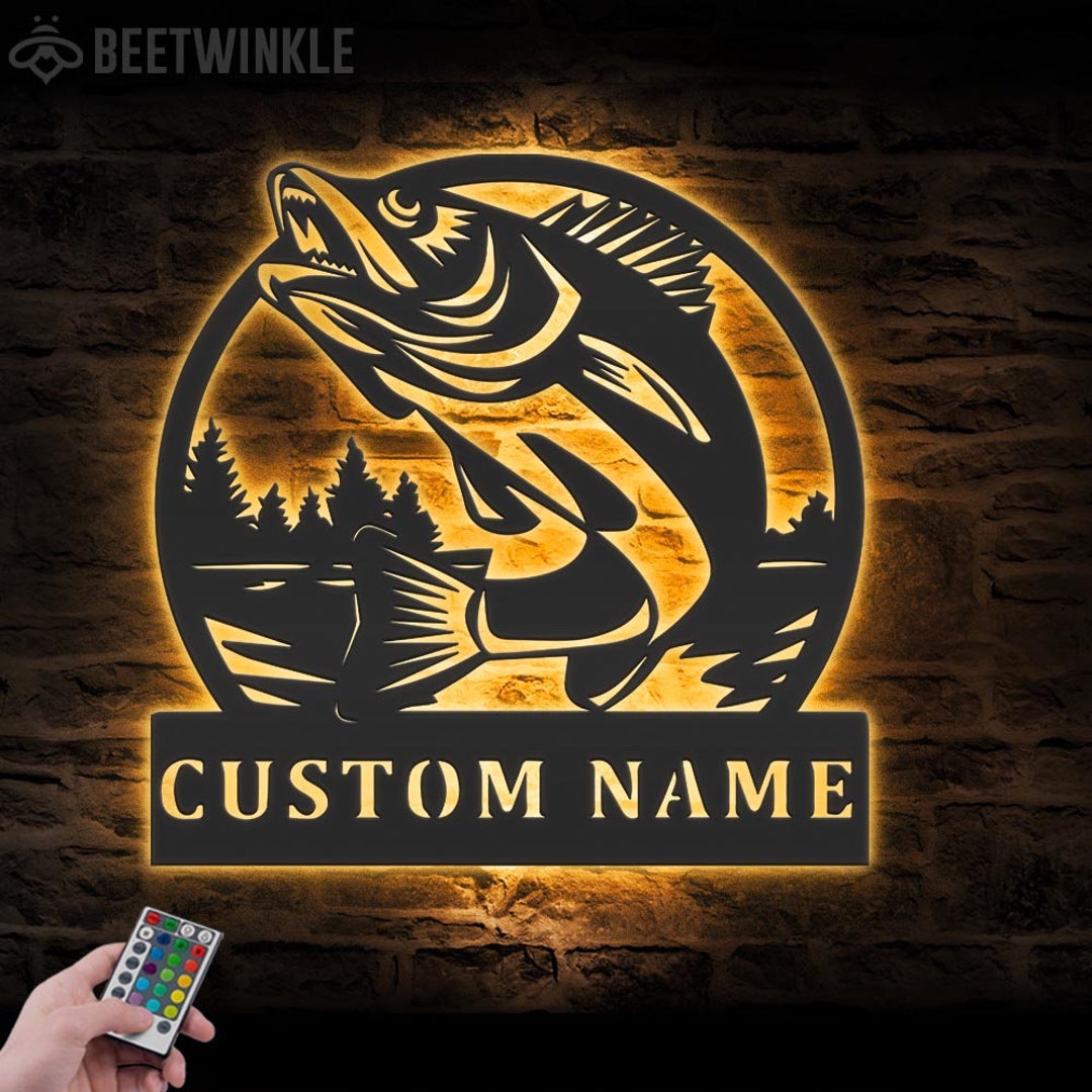 Custom Walleye Fishing Metal Wall Art LED Light Personalized Fisher ...