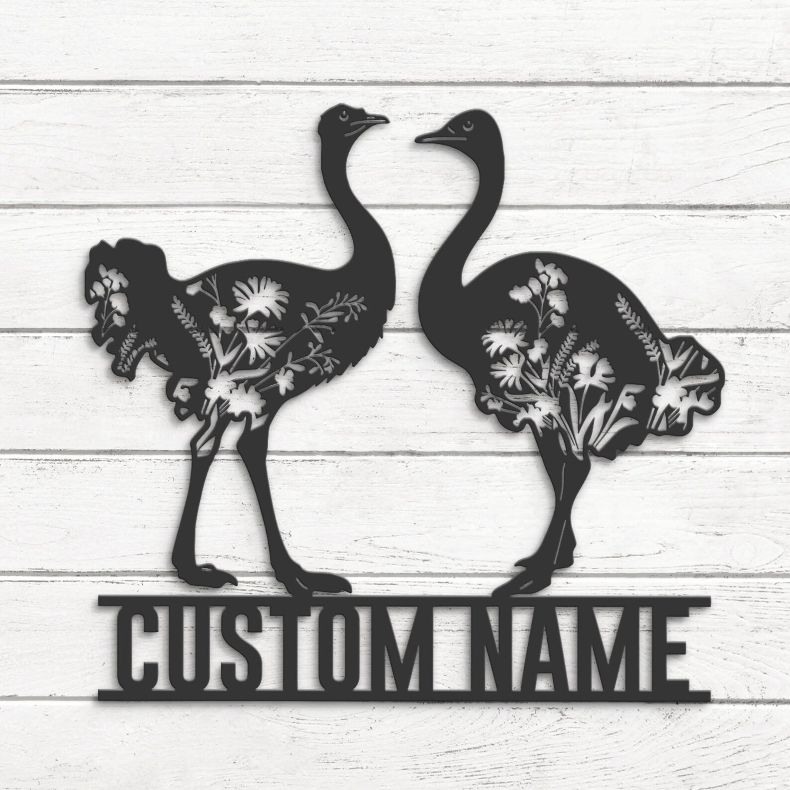Custom Wildflower Couple Ostrich Metal Wall Art LED Light Personalized ...