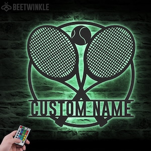 Custom Ball Racket Tennis Metal Wall Art LED Light Personalized Tennis ...