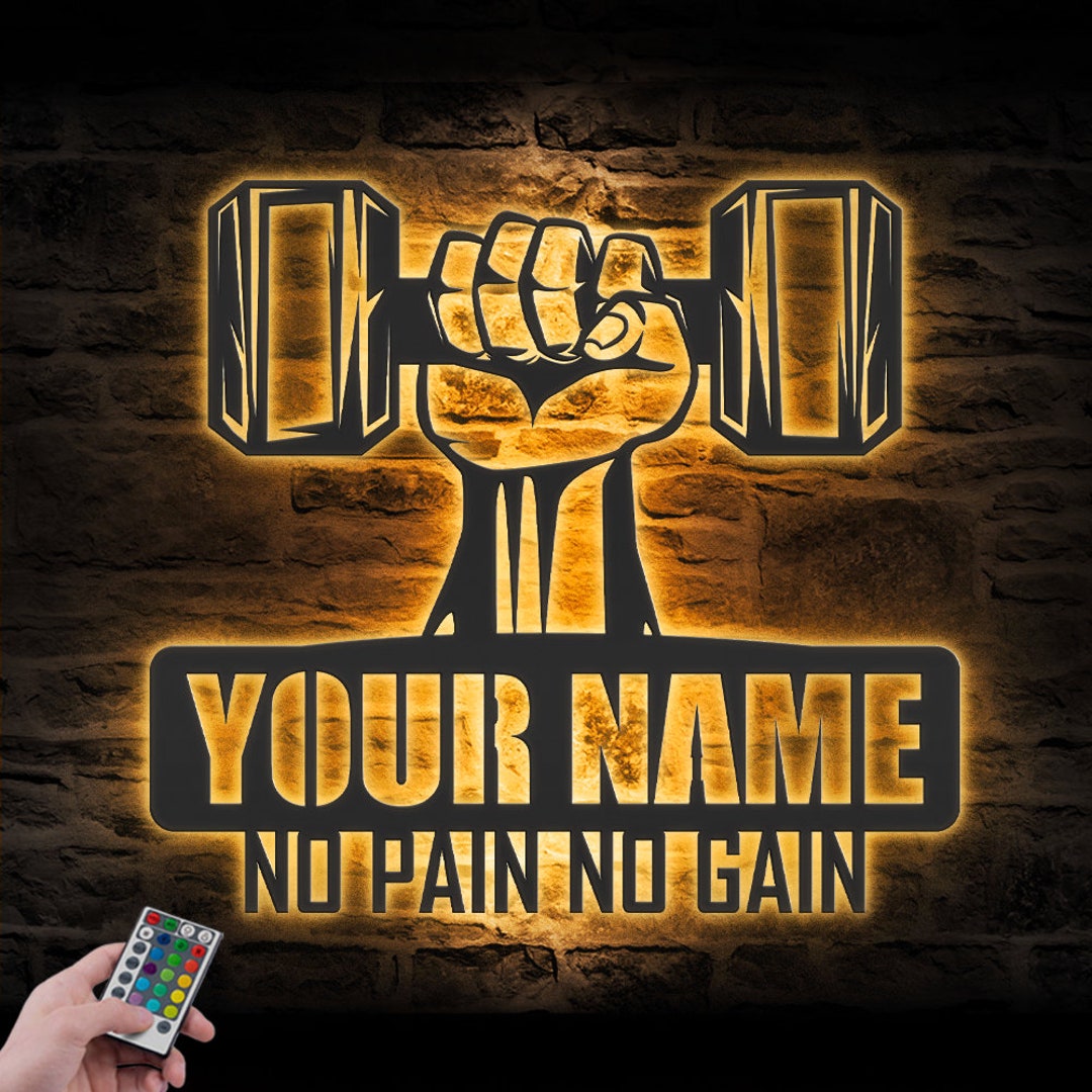 Custom Home Workout Metal Wall Art LED Light Personalized Gym Name Sign ...