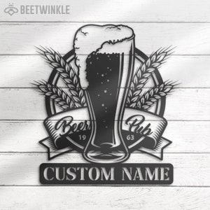 Custom Beer Bar Metal Wall Art LED Light Personalized Beer Pub Name ...