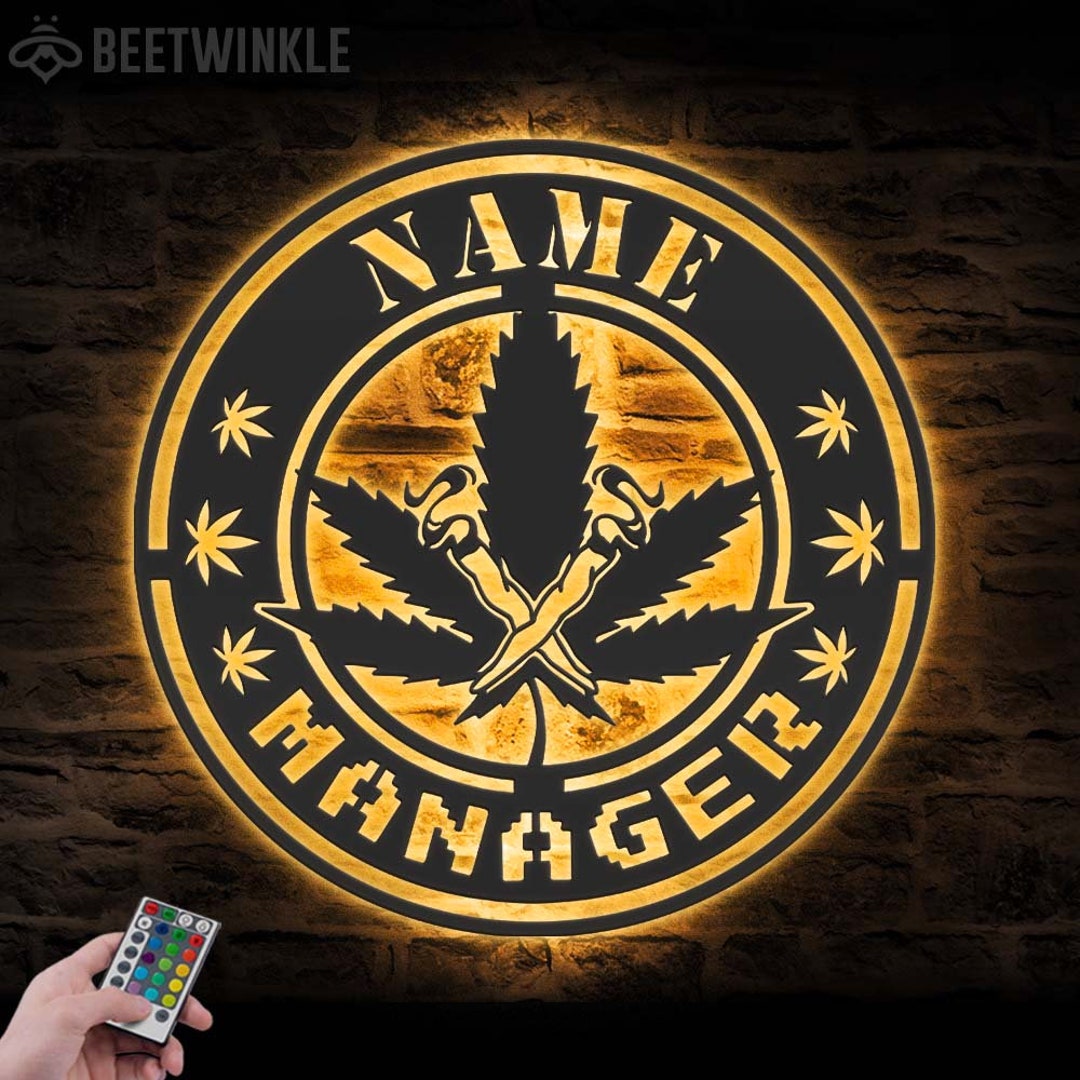 Custom Weed Metal Wall Art LED Light Personalized Marijuana Name Sign ...