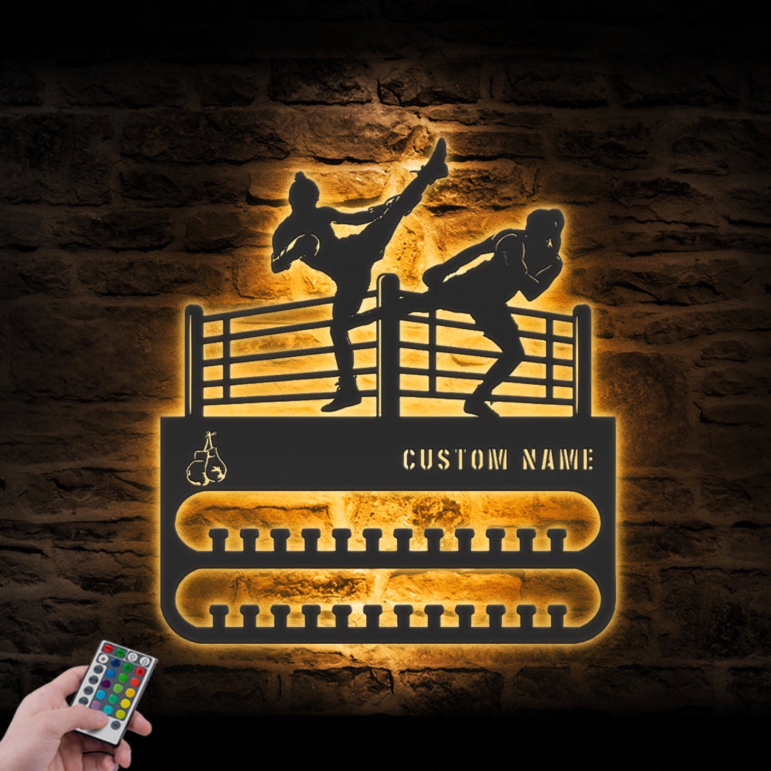 Custom Kickboxing Medal Hanger With Led Light Medal Holder Display Rack ...