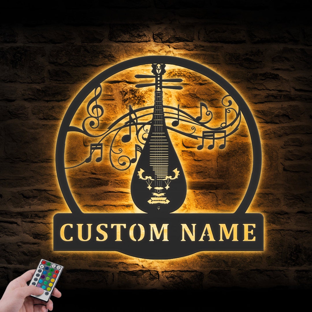 Custom Pipa Musical Instrument Metal Wall Art LED Light Personalized ...