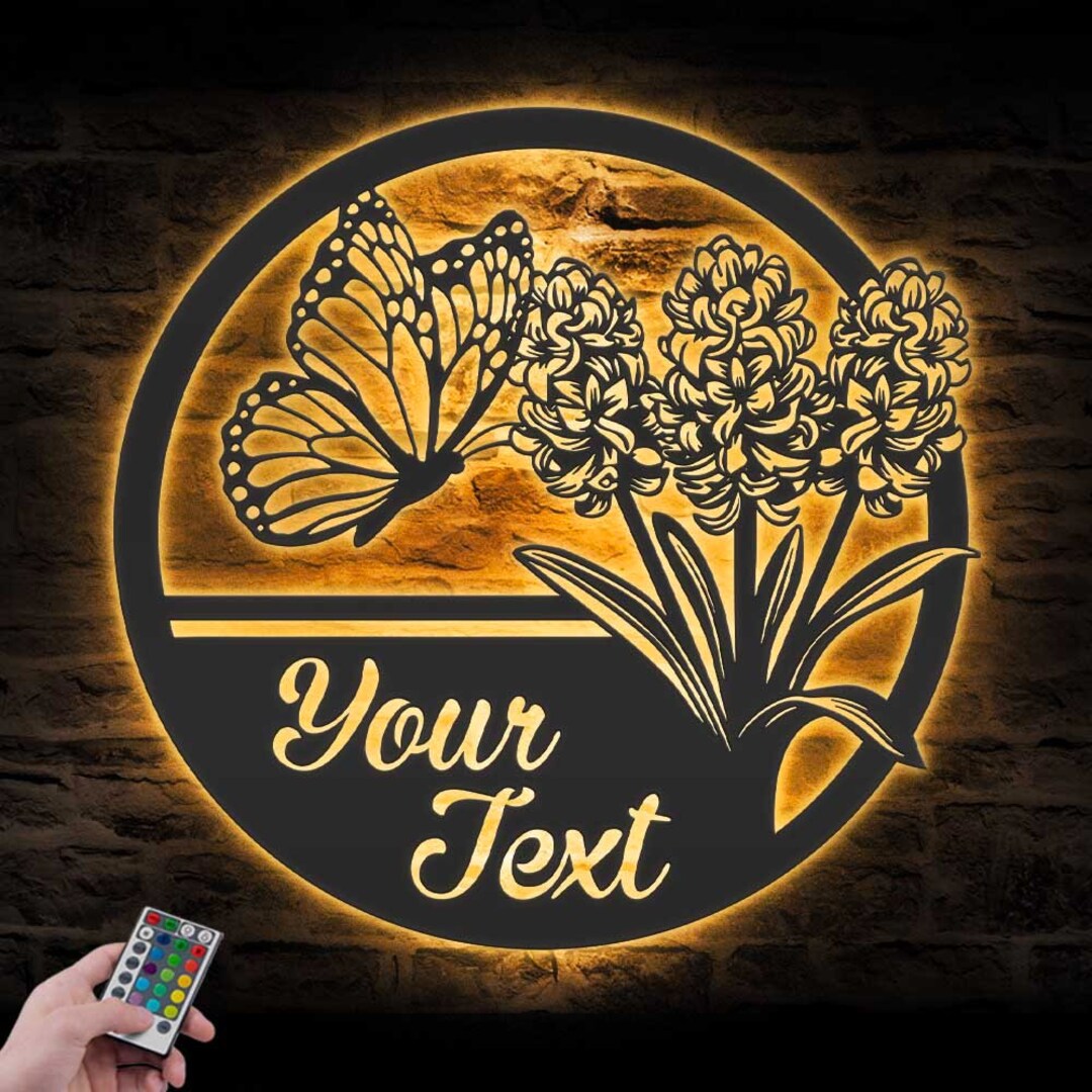 Custom Hyacinth Flower Metal Wall Art LED Light Personalized January ...