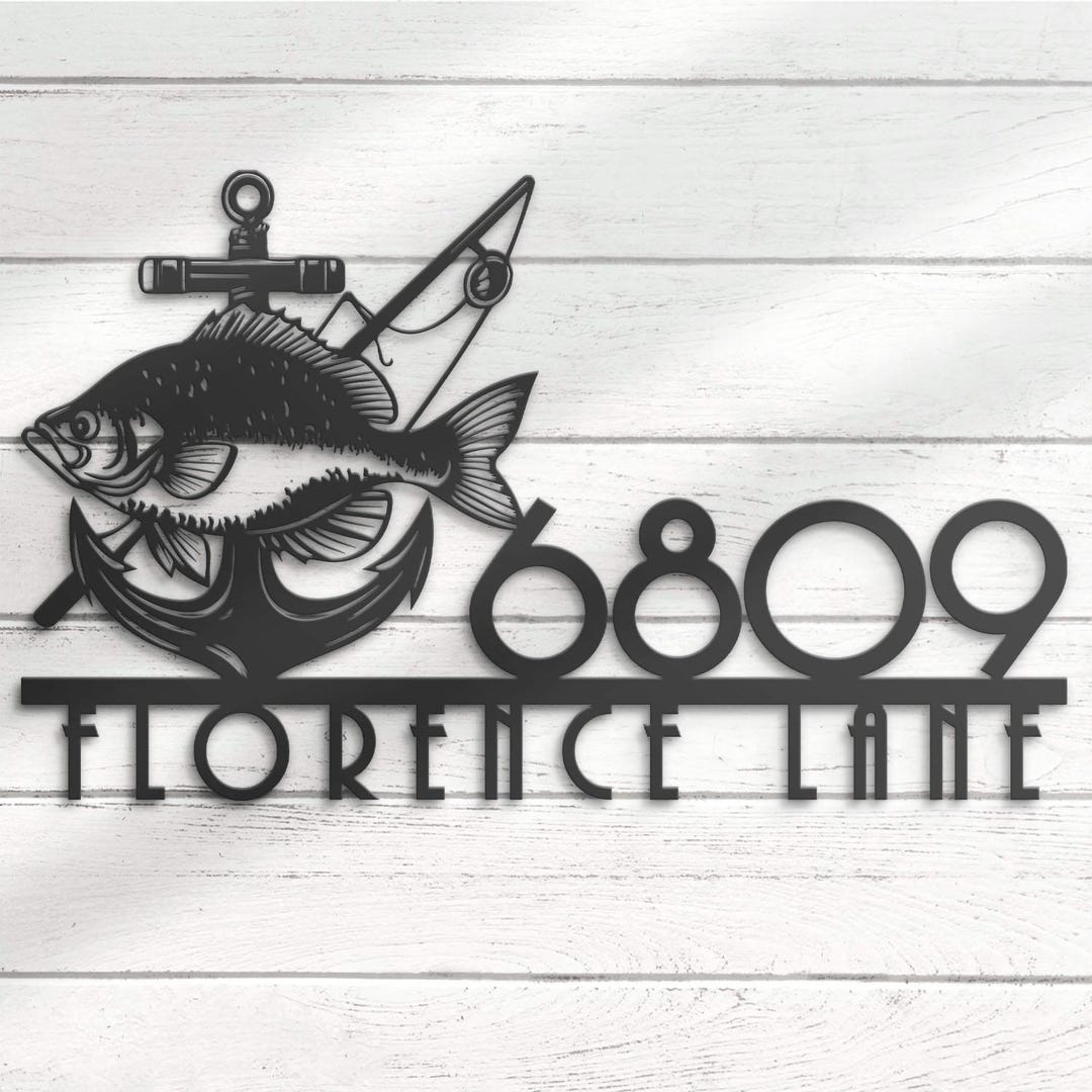 Custom Crappie Fish Anchor House Number Metal Address Sign Personalized ...