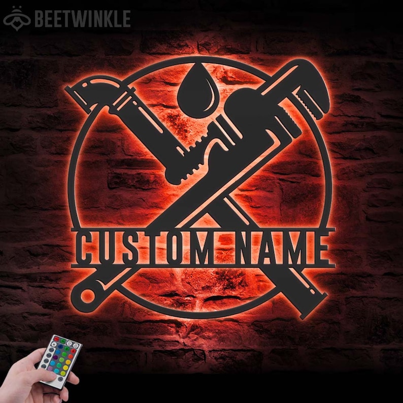 Custom Plumbing Metal Wall Art LED Light Personalized Plumber - Etsy