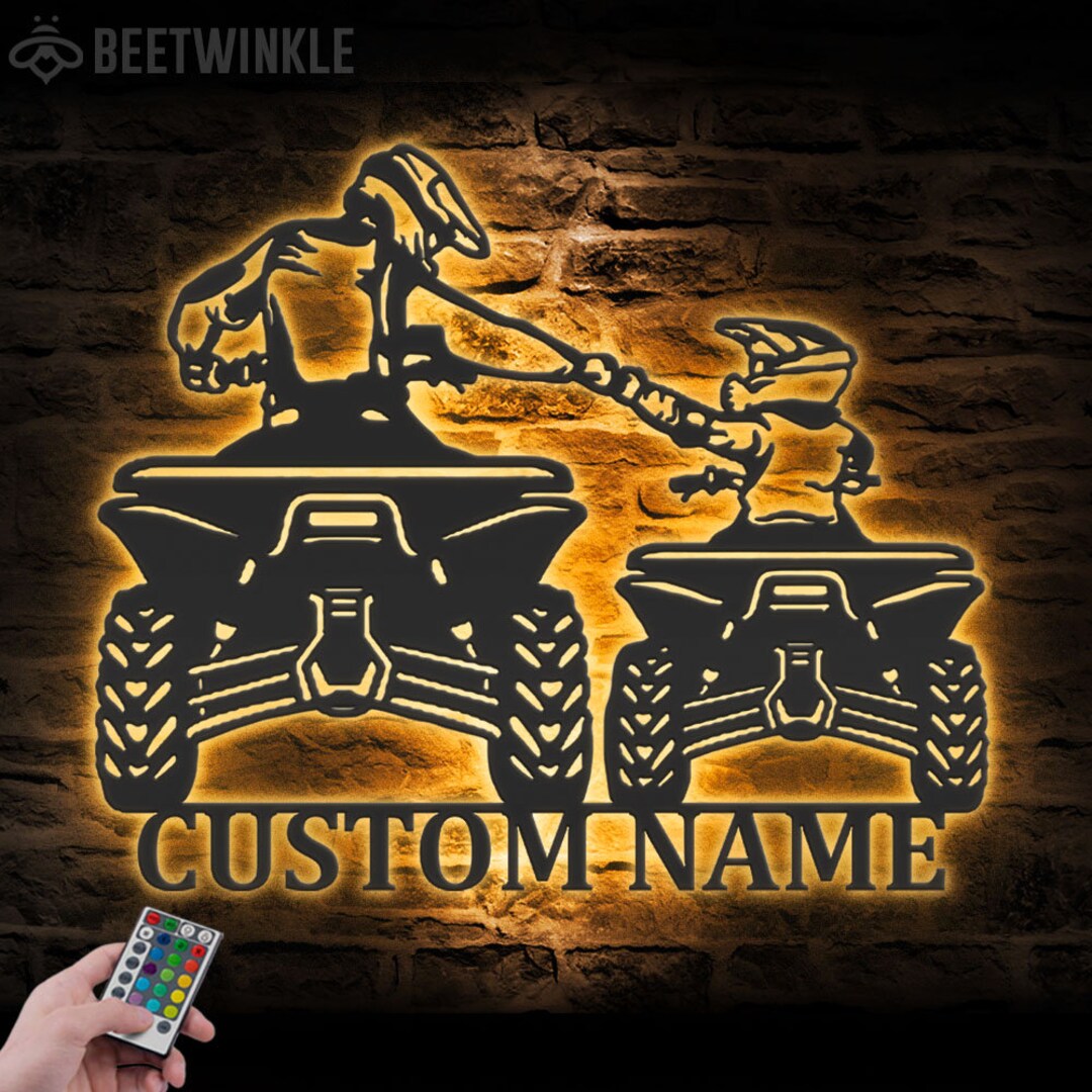 Custom Father Son Quad Biker Metal Wall Art LED Light Personalized ATV ...