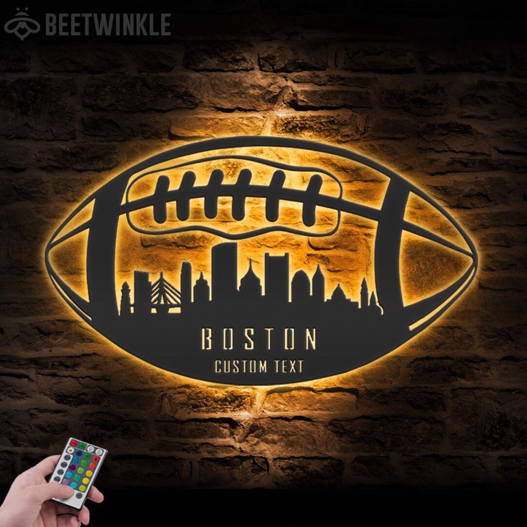 Custom Boston Skyline American Football Metal Wall Art LED Light ...