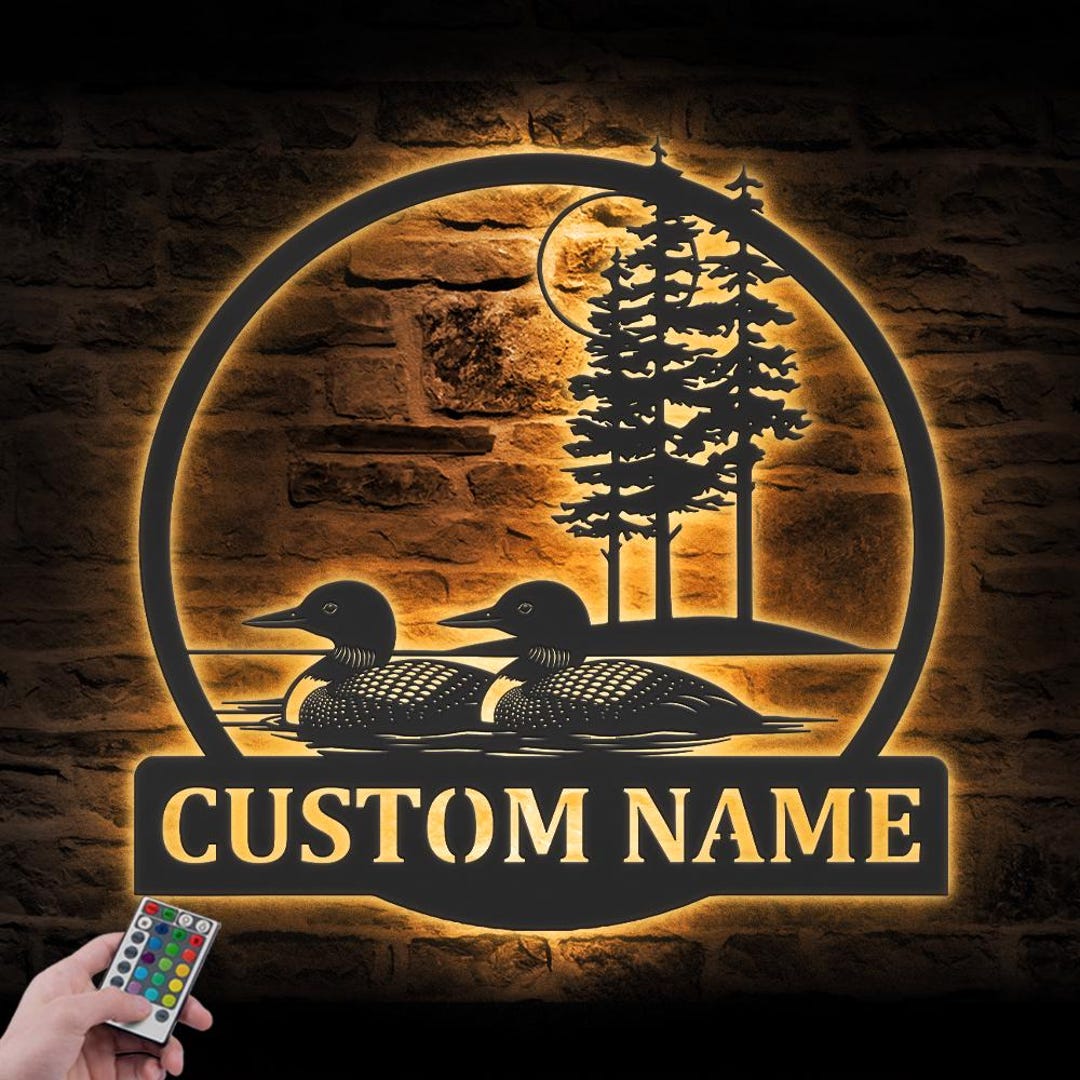 Custom Couple Pacific Loon Metal Wall Art LED Light Personalized Loon ...