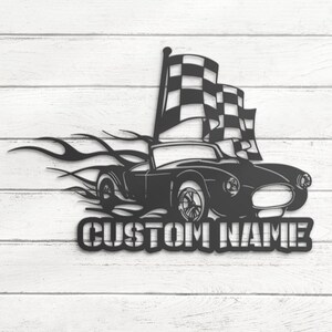 Custom Racing Flag Sprint Car Metal Wall Art LED Lights Personalized ...