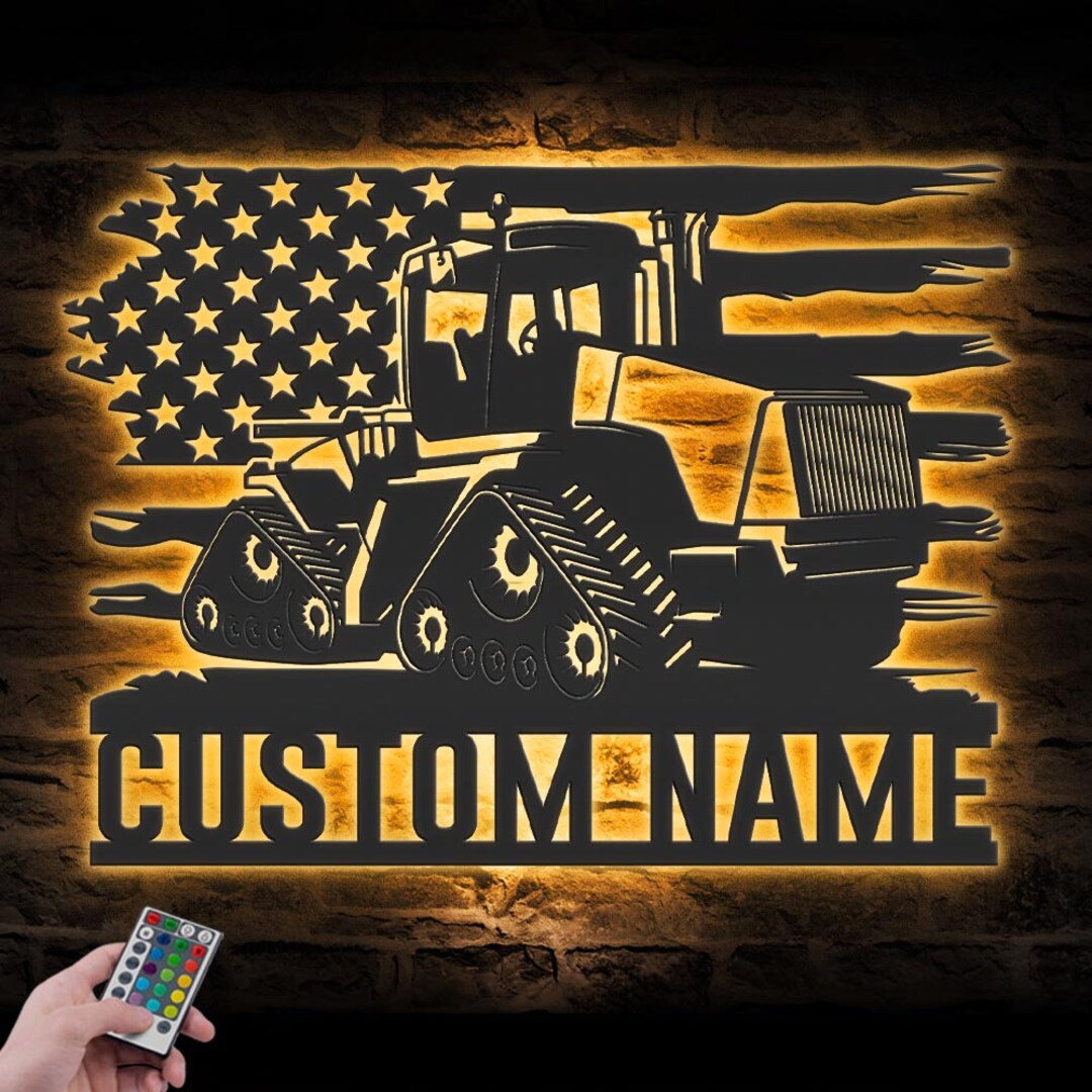 Custom US Quadtrac Tractor Metal Wall Art LED Lights Personalized Farm ...