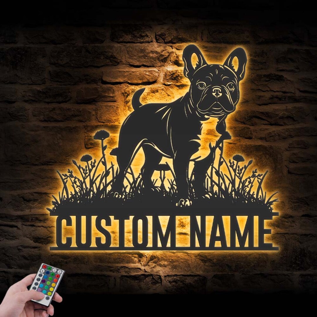 Custom French Bulldog Metal Wall Art LED Light Personalized Frenchie ...