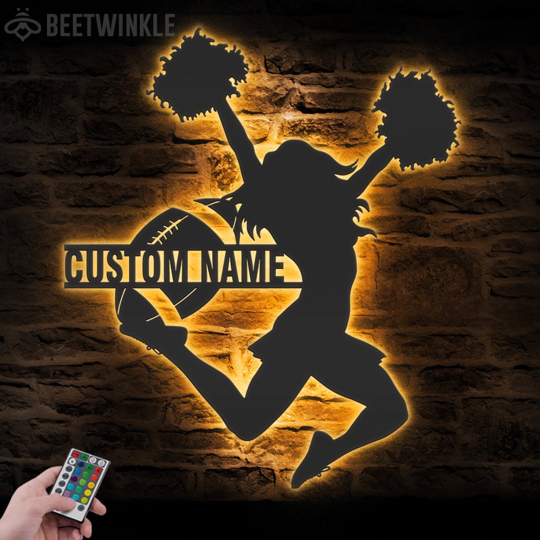 Custom Girl American Football Cheerleading Metal Wall Art LED Light ...