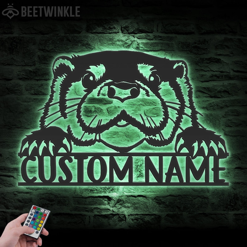 Custom Peeking Otter Metal Wall Art LED Light Personalized - Etsy