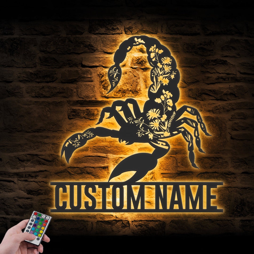 Custom Wildflower Scorpion Metal Wall Art LED Light Personalized Wild ...