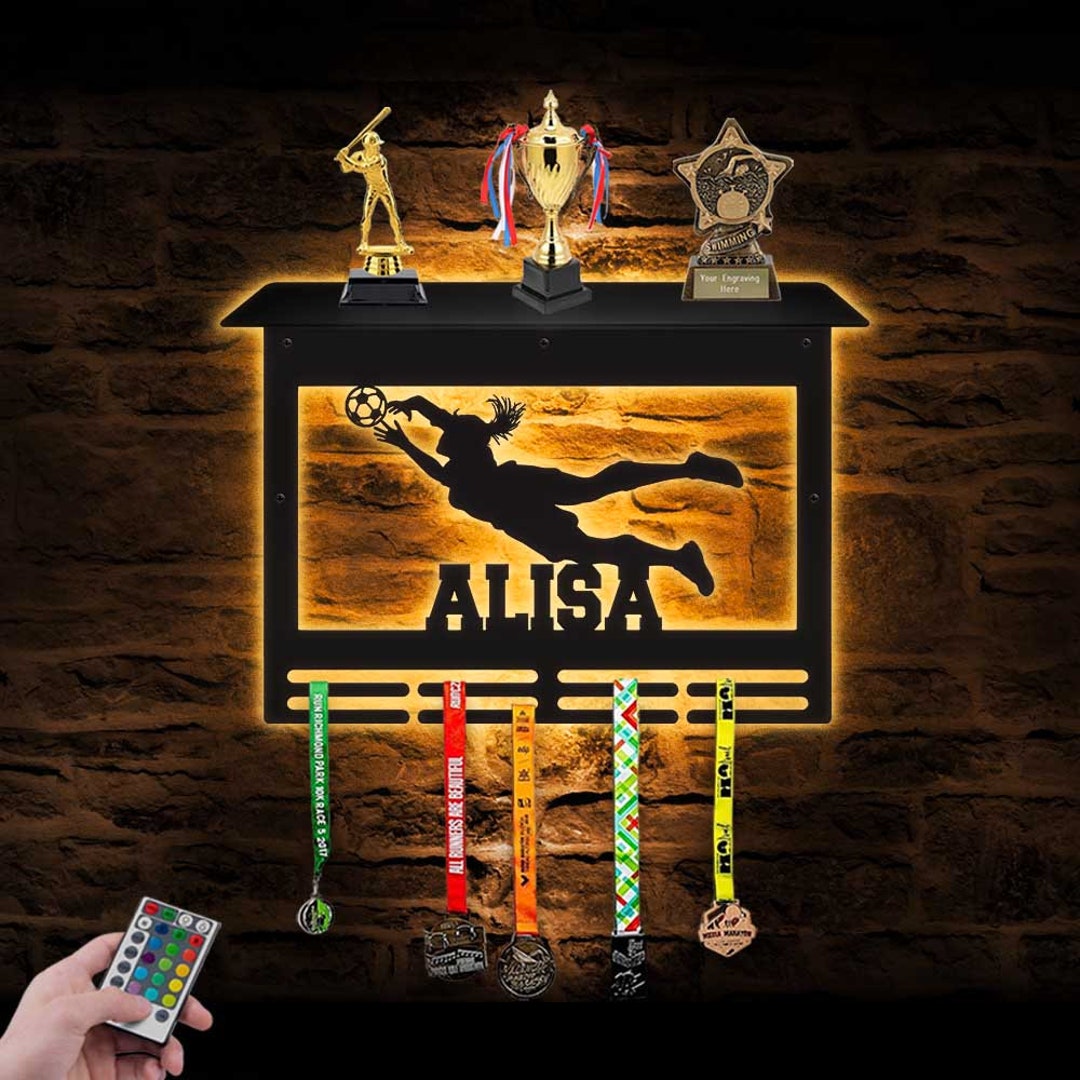 Custom Goalie Soccer Medal Hanger and Trophy Shelf With Led Light ...