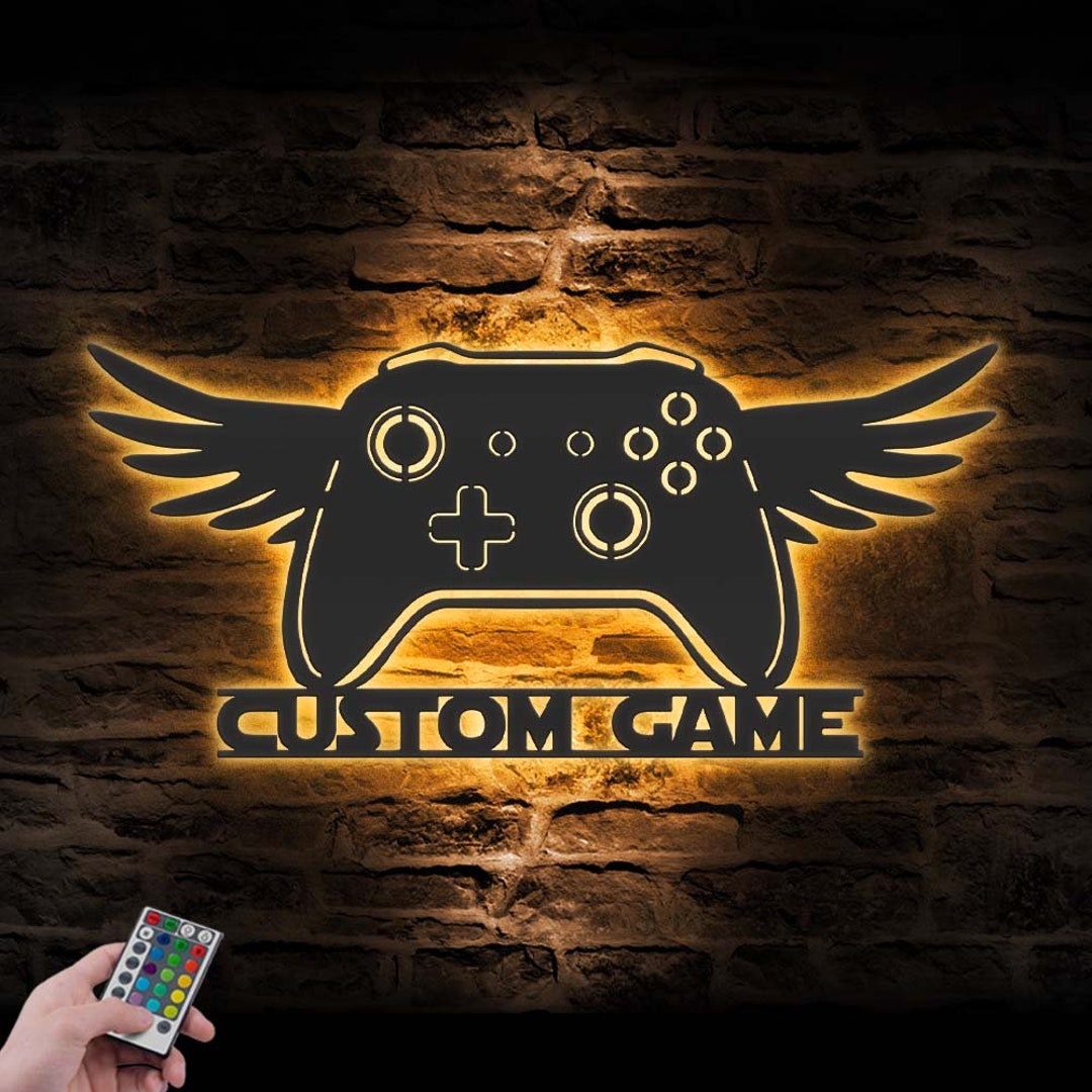 Custom Video Game Wings Metal Wall Art LED Light Personalized Switch ...