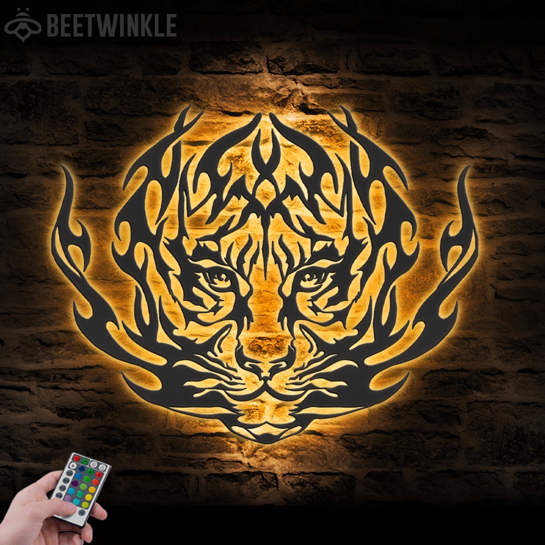 Tiger Metal Wall Art With LED Light Tiger Lover Sign Home Decor Kid ...