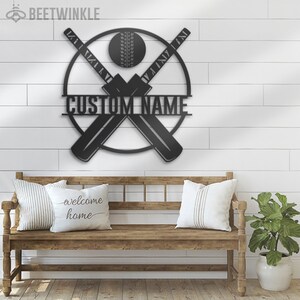 Custom Ball Cricket Bat Metal Wall Art LED Light Personalized Cricket ...