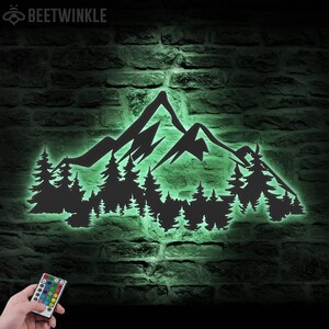 Nature Mountain Forest Metal Wall Art LED Light Hill Tree Large ...