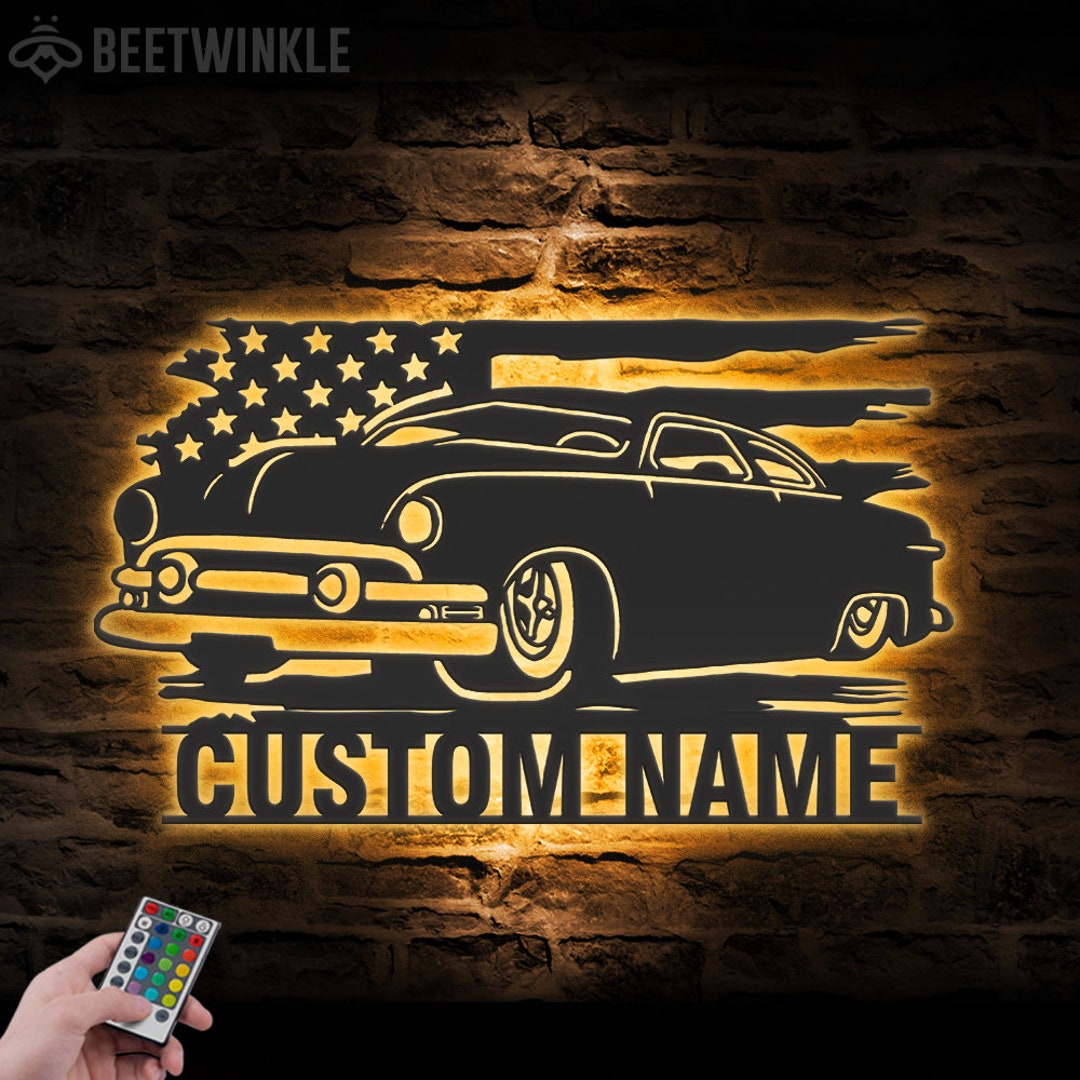 Custom US Garage Metal Wall Art LED Light Personalized Classic Muscle ...