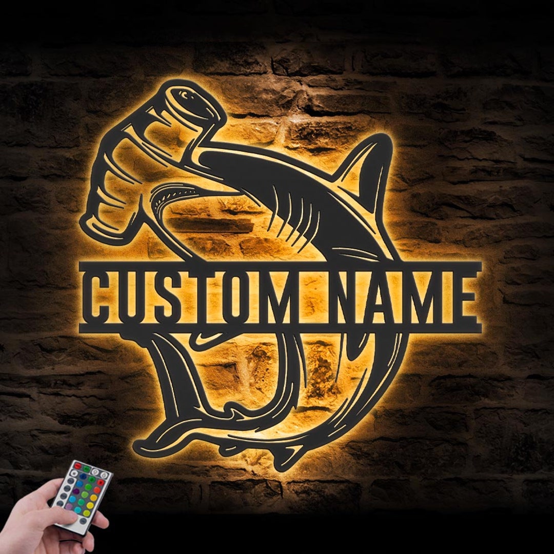 Custom Hammerhead Shark Metal Wall Art LED Light Personalized Shark ...