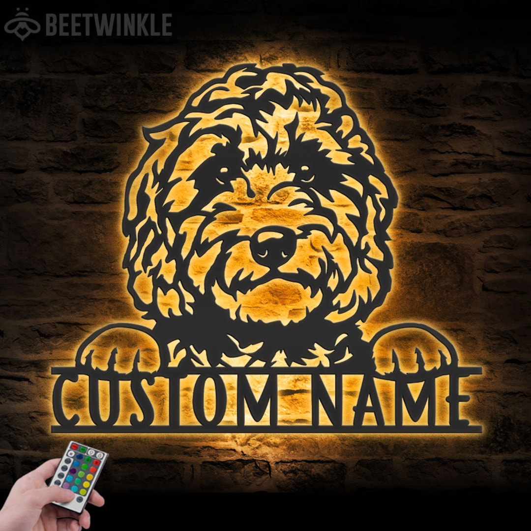 Custom Golden Doodle Metal Wall Art LED Light Personalized Labradoodle ...