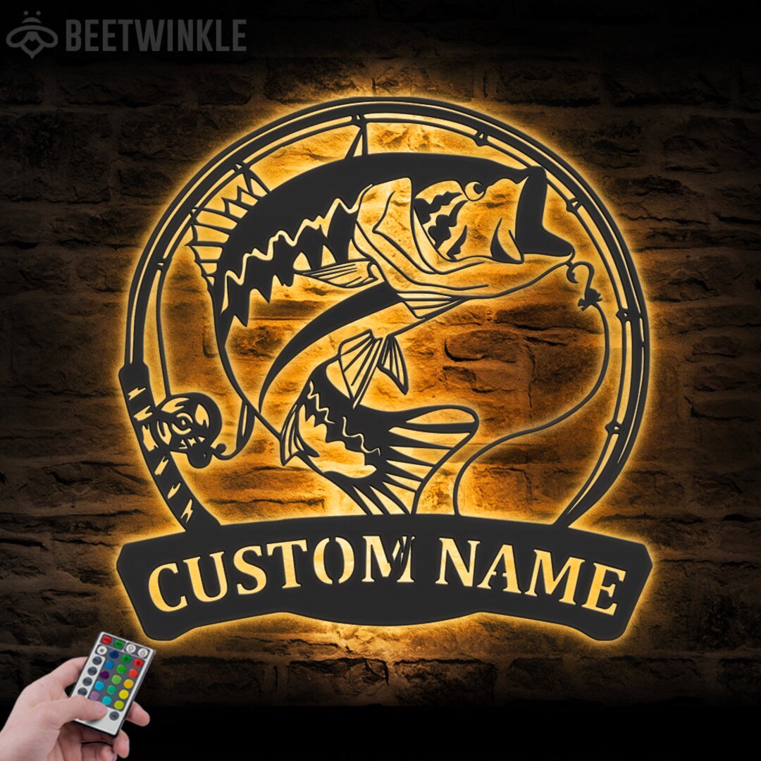 Custom Smallmouth Bass Fishing Metal Wall Art LED Light Personalized ...